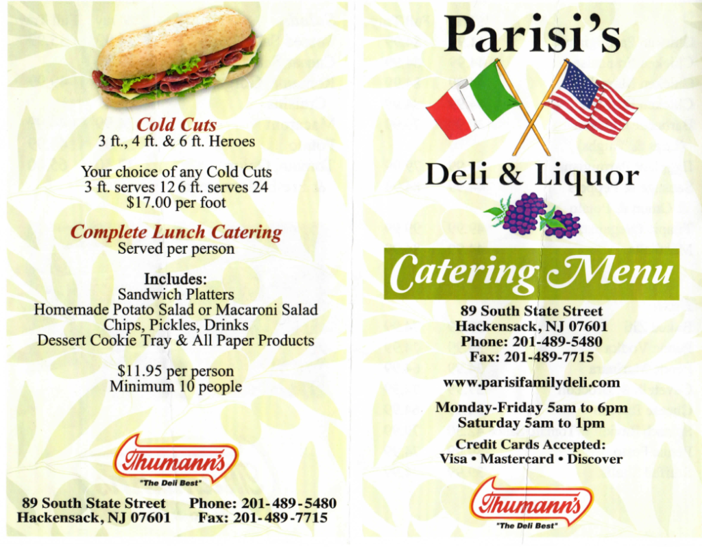 Parisi's Family Deli Since 1946 | Catering Menu