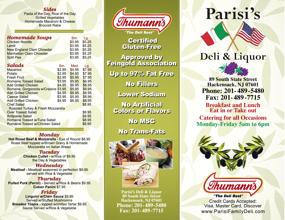 Parisi's Family Deli & Liquor - Since 1946 | Our Menu