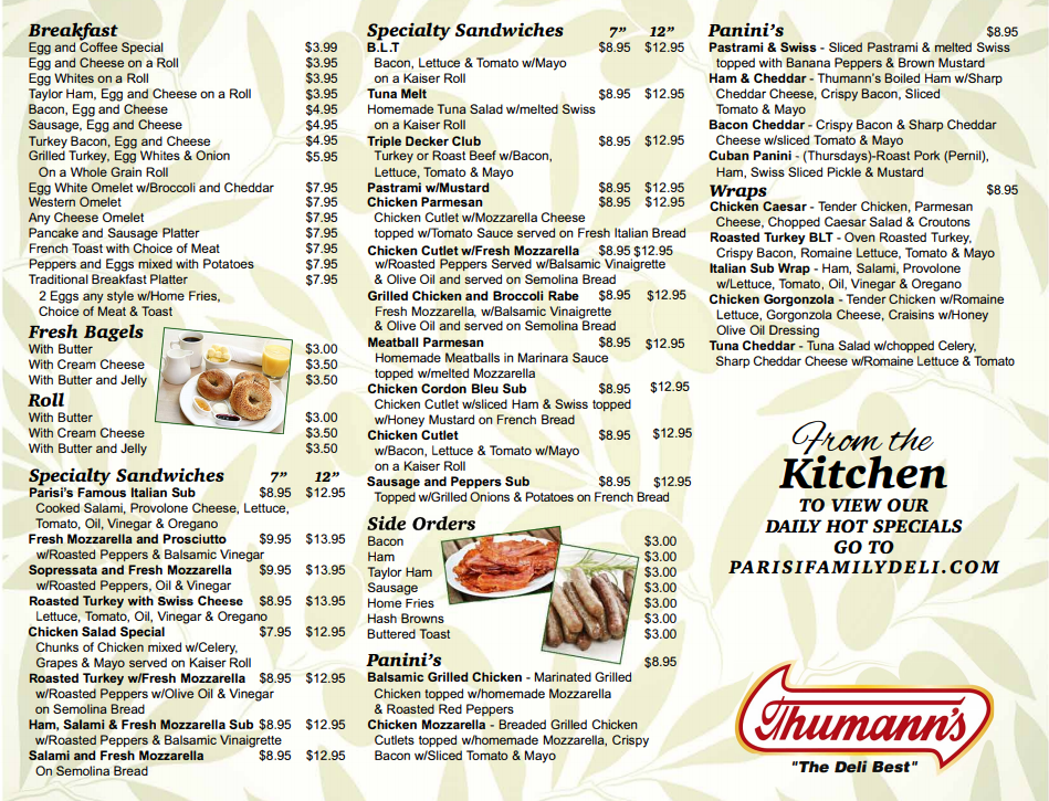 Parisi's Family Deli & Liquor - Since 1946 | Our Menu